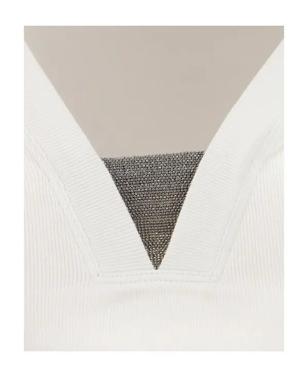 Brunello Cucinelli V-neck Long Sleeved Top - White