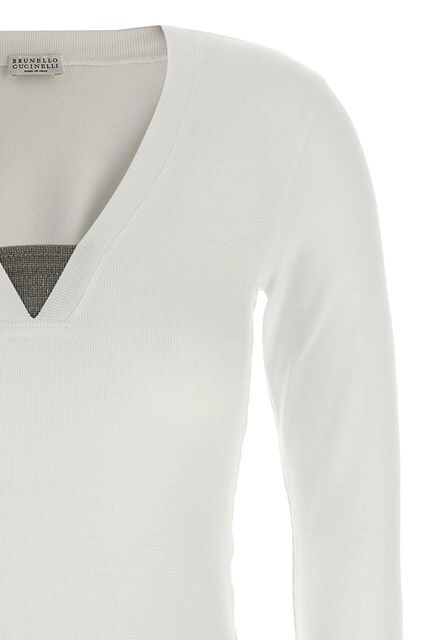 Brunello Cucinelli V-neck Long Sleeved Top - White