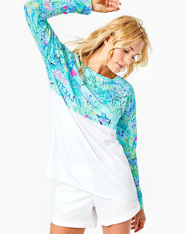 Lilly Pulitzer® Finn Top In Relaxed Fit, Boat Neck, Long Sleeves - Blue