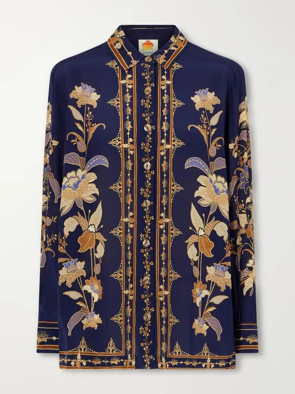 Farm Rio Liz Printed Crepe De Chine Shirt