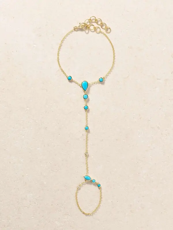 Shay 18-karat Gold, Turquoise And Diamond Hand Bracelet
