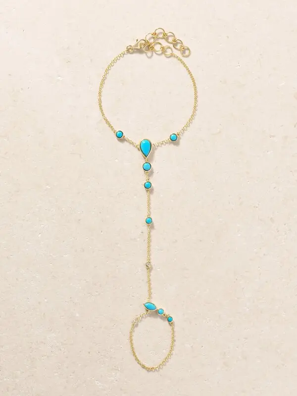 Shay 18-karat Gold, Turquoise And Diamond Hand Bracelet - Blue
