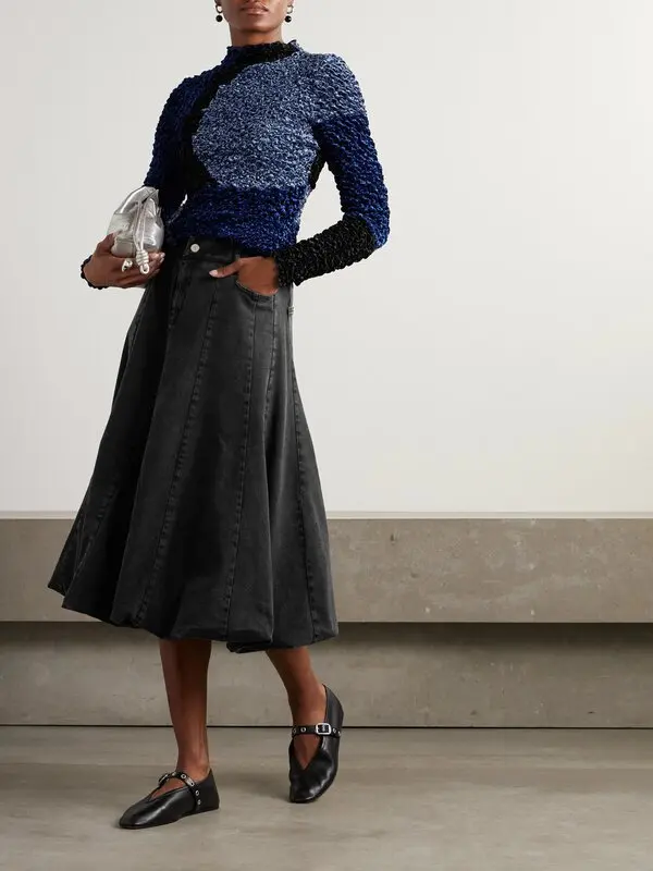 Sea Patchwork Denim Mid-length Skirt