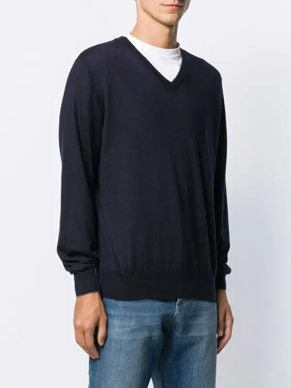 Brunello Cucinelli Ribbed-knit V-neck Jumper - Black