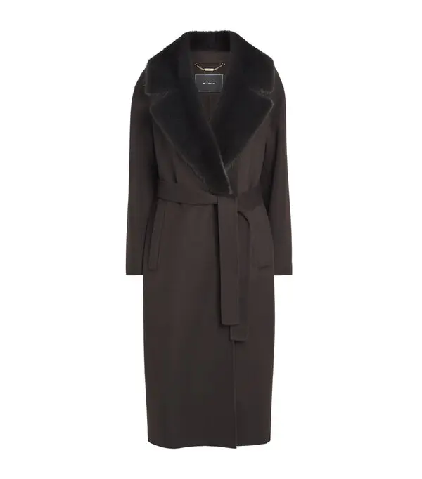 Kiton Cashmere Mink-lapel Wrap Coat
