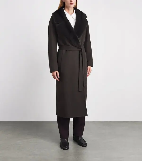 Kiton Cashmere Mink-lapel Wrap Coat