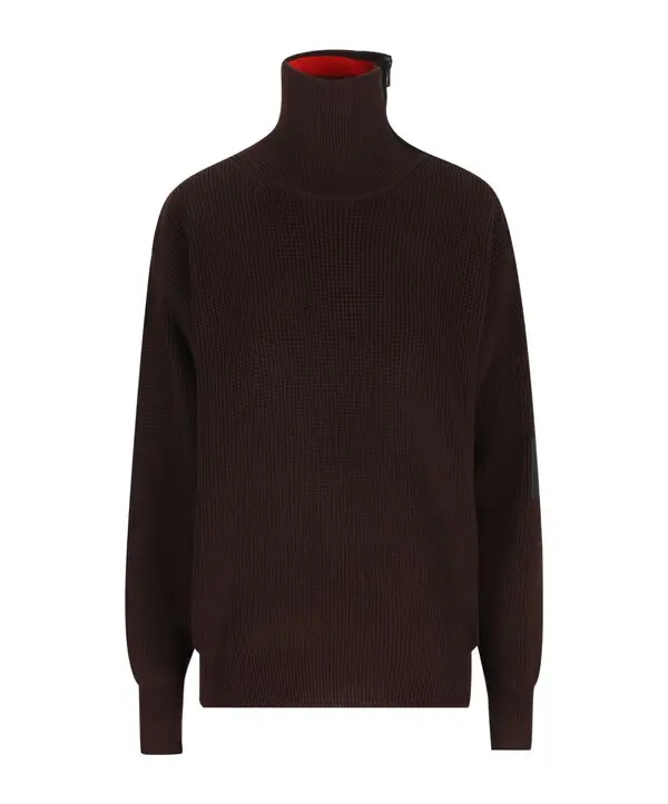 Loewe Zip-neck Patch Knitted Sweater - Brown