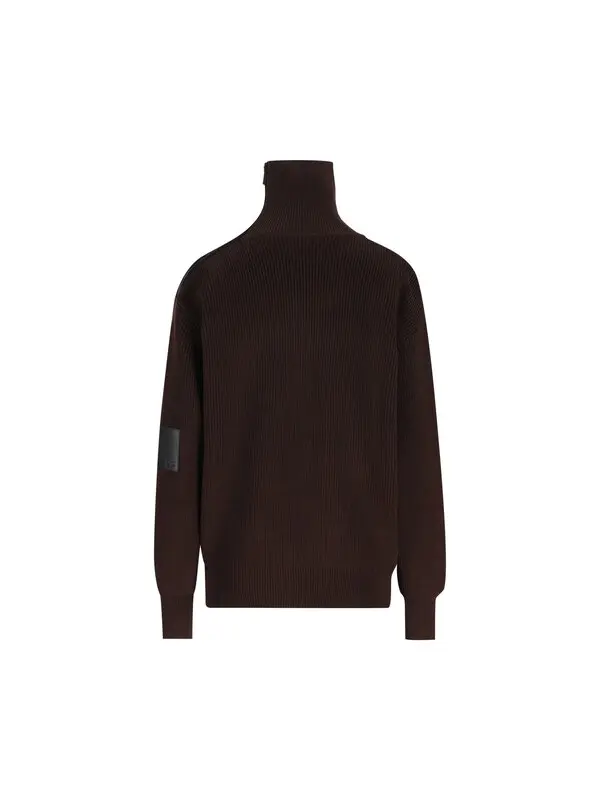 Loewe Zip-neck Patch Knitted Sweater - Brown