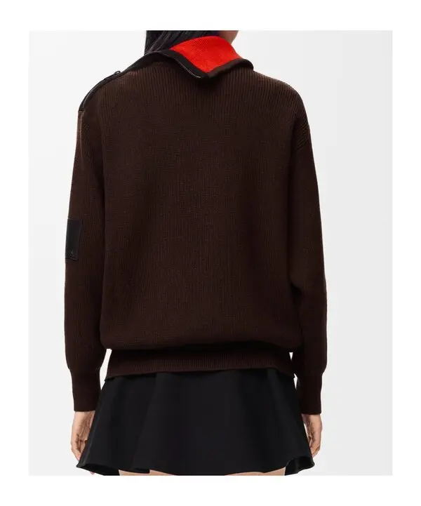Loewe Zip-neck Patch Knitted Sweater - Brown