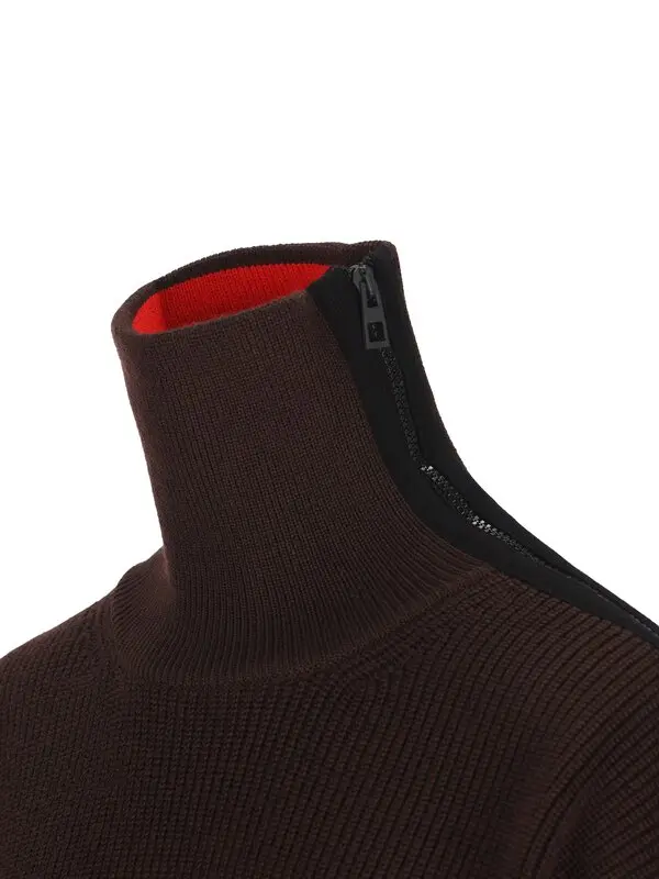 Loewe Zip-neck Patch Knitted Sweater - Brown