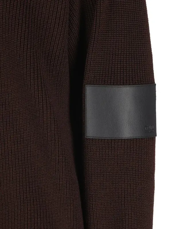 Loewe Zip-neck Patch Knitted Sweater - Brown