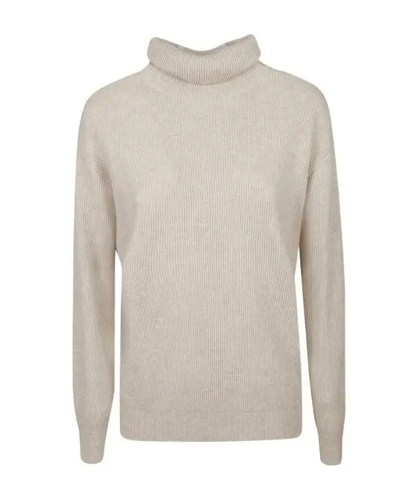 Brunello Cucinelli High Neck Knitted Jumper - Oyster