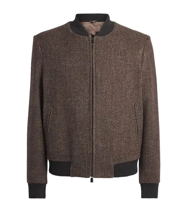 Corneliani Wool Herringbone Bomber Jacket
