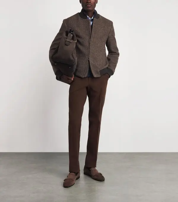 Corneliani Wool Herringbone Bomber Jacket