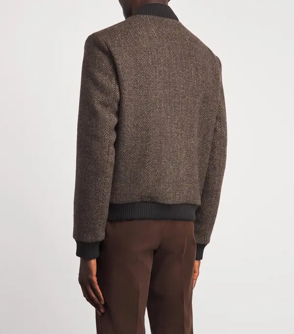 Corneliani Wool Herringbone Bomber Jacket