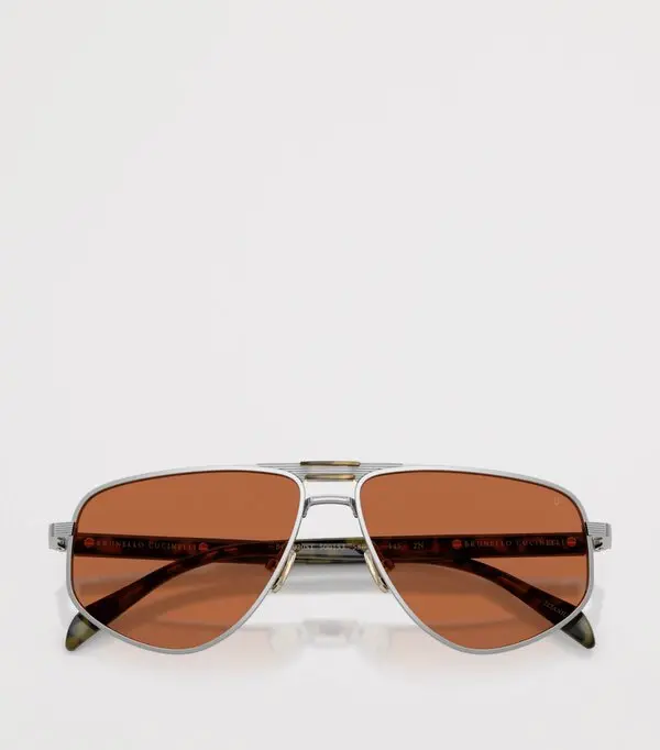 Brunello Cucinelli Titanium Dike Aviator Sunglasses - Clear