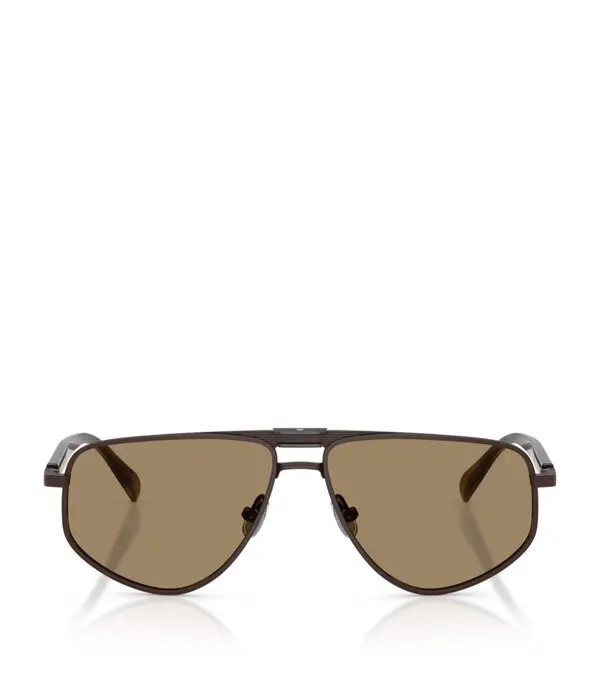 Brunello Cucinelli Titanium Dike Aviator Sunglasses - Brown