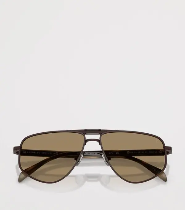 Brunello Cucinelli Titanium Dike Aviator Sunglasses