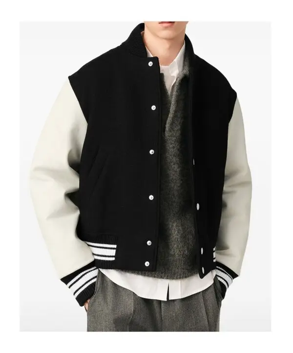 AMI Paris Wool And Leather Padded Teddy Jacket With Embroidery