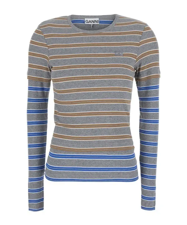 GANNI Long-sleeve Top In Double Stripe