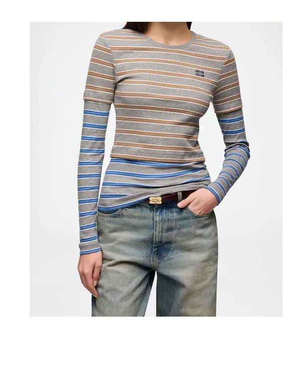 GANNI Double Layer Striped Long Sleeve Top
