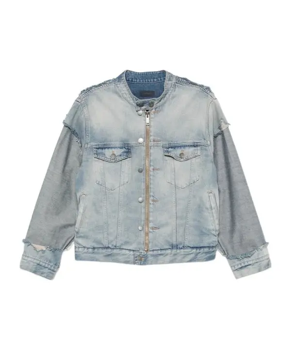 HAIKURE Distressed Panelled Denim Jacket - Light Blue
