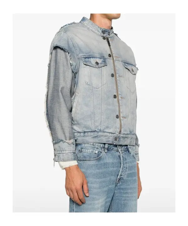 HAIKURE Distressed Panelled Denim Jacket - Light Blue