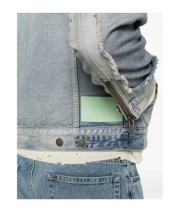 HAIKURE Distressed Panelled Denim Jacket - Light Blue
