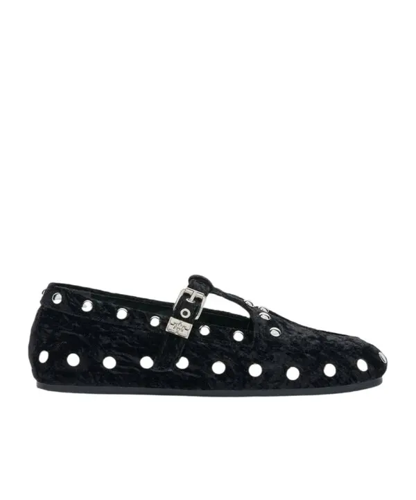 GANNI Mary Jenny Moccasins In Velvet - Black