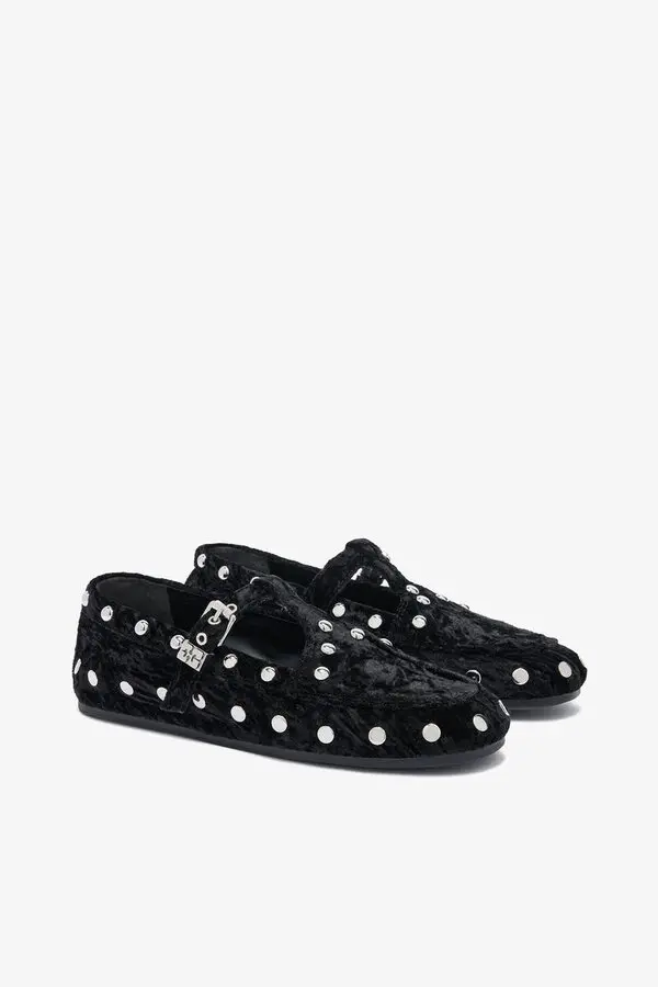 GANNI Mary Jenny Moccasins In Velvet - Black
