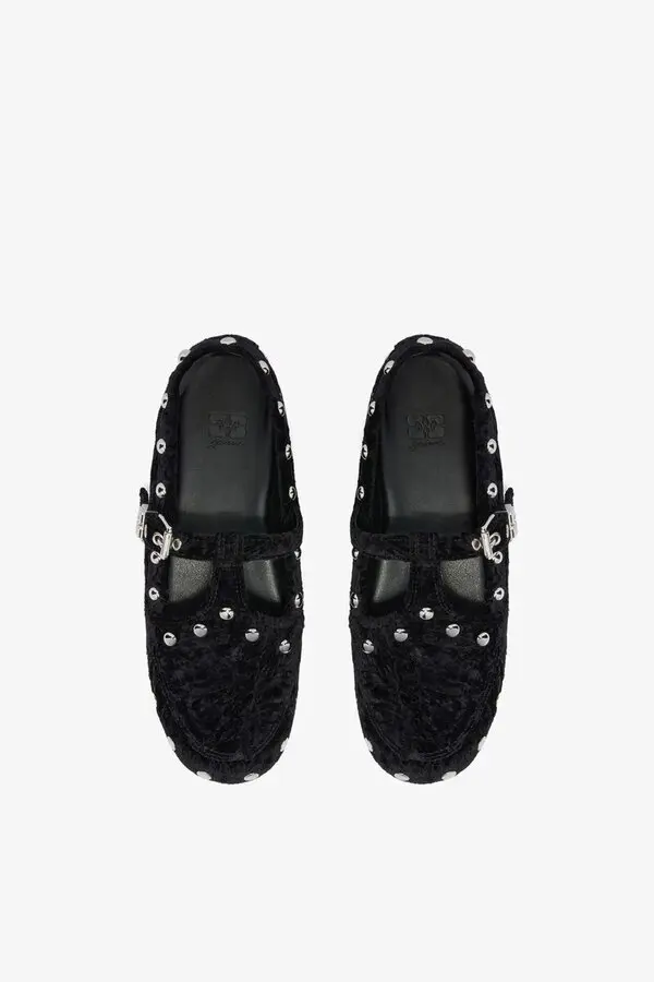 GANNI Mary Jenny Moccasins In Velvet - Black