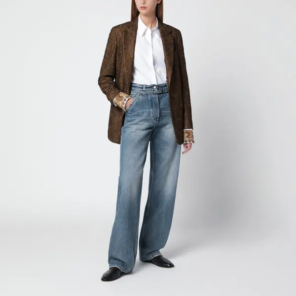Dries Van Noten Khaki Single-breasted Jacket With Floral Jacquard Pattern - Green
