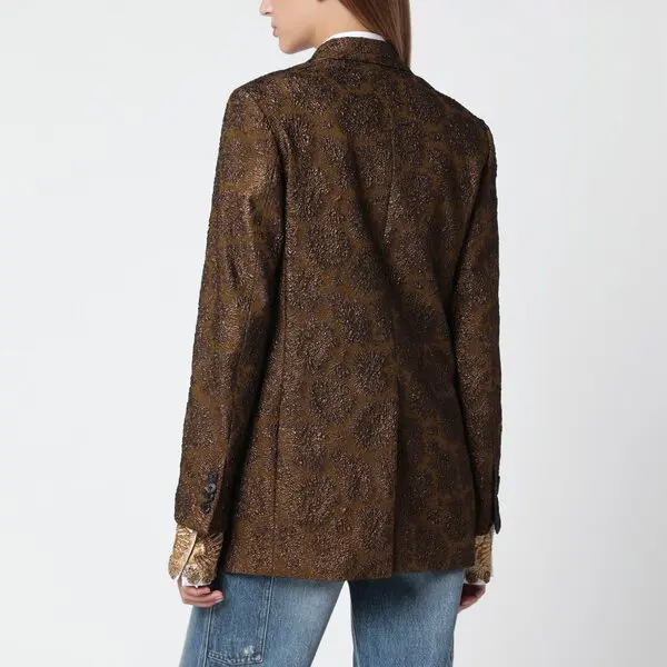 Dries Van Noten Khaki Single-breasted Jacket With Floral Jacquard Pattern - Green