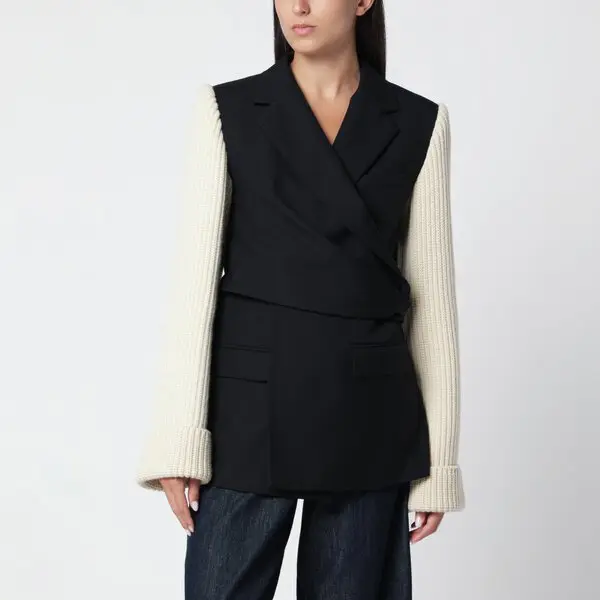 Dries Van Noten White Jacket With Ribbed Knit Sleeves