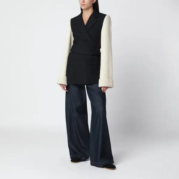 Dries Van Noten White Jacket With Ribbed Knit Sleeves