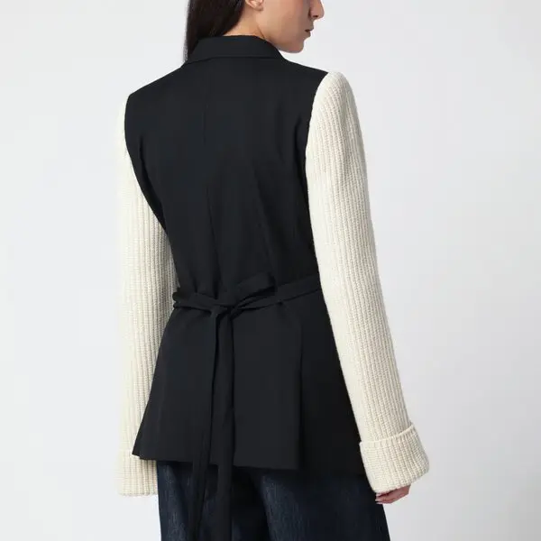 Dries Van Noten White Jacket With Ribbed Knit Sleeves