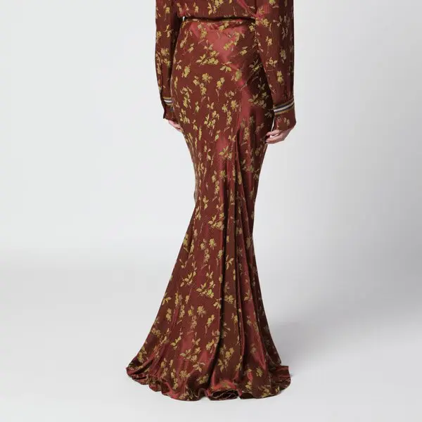 Dries Van Noten Long Rust Skirt In Floral Jacquard