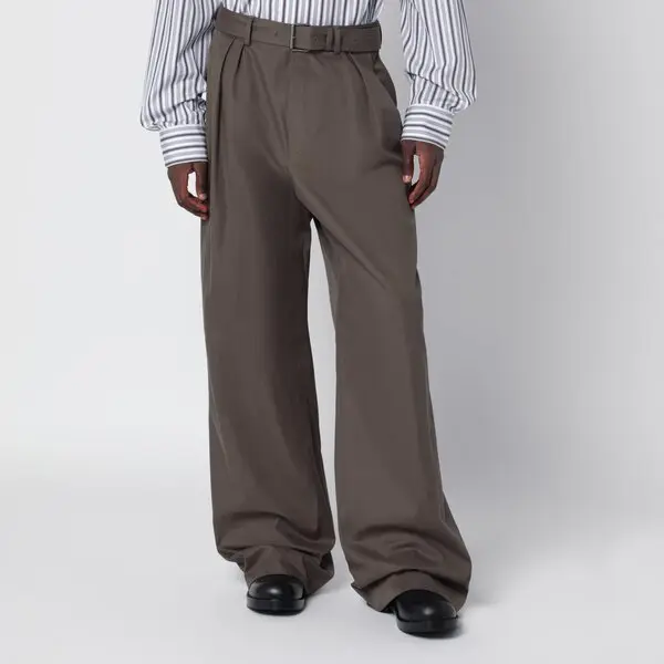 Dries Van Noten Khaki Wide-leg Cotton Trousers