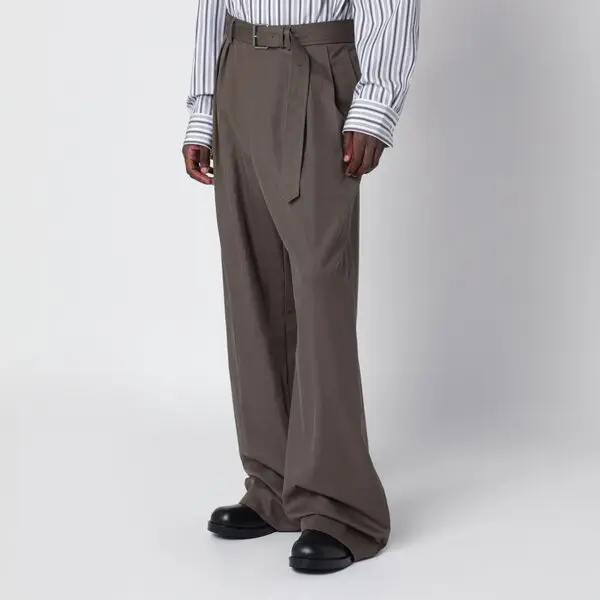 Dries Van Noten Khaki Wide-leg Cotton Trousers