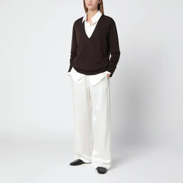TOTEME V-neck Sweater In Lyocell And Cashmere - Brown