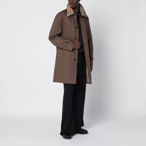 Burberry Cotton Trench Coat With Check Collar