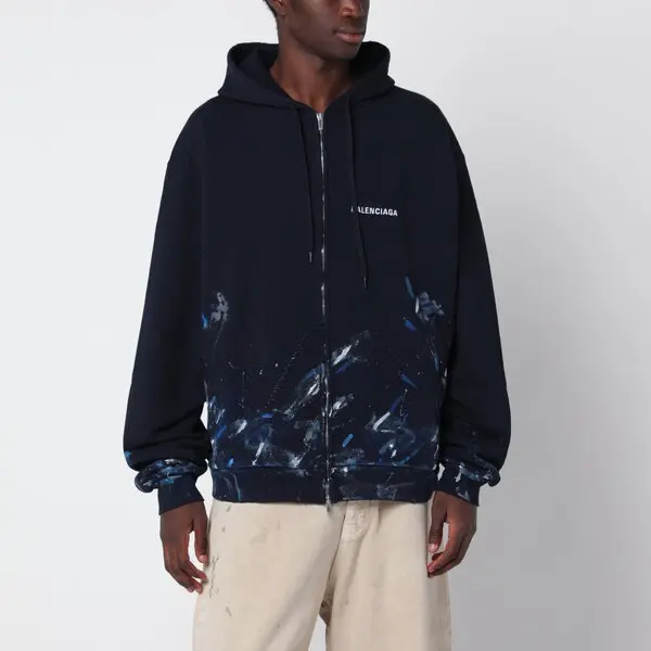 Balenciaga Navy Zip-up Sweatshirt With Paint-stain Effect