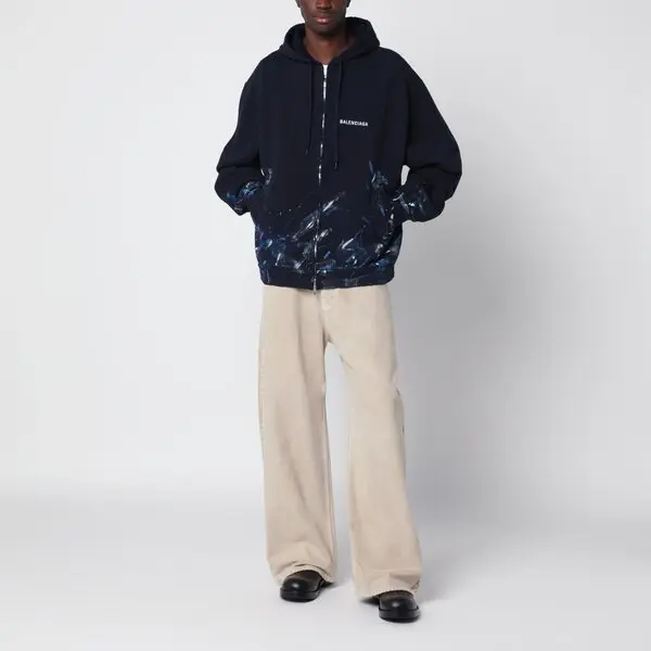 Balenciaga Navy Zip-up Sweatshirt With Paint-stain Effect