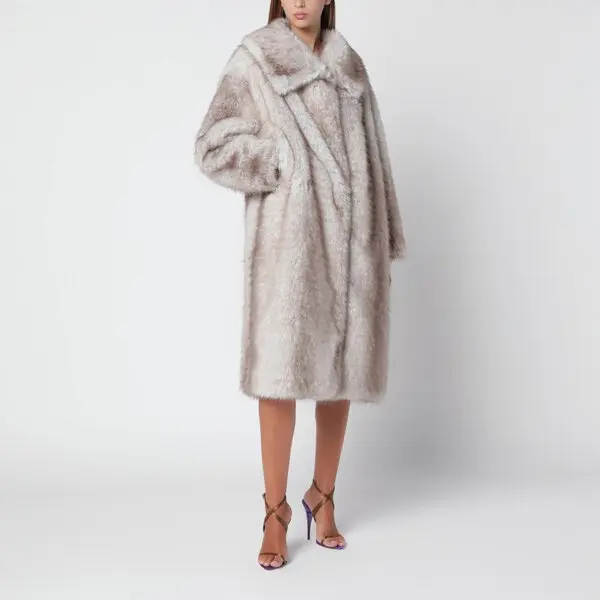 SWORD 6644 Pearl Beige Faux Fur Coat - Grey
