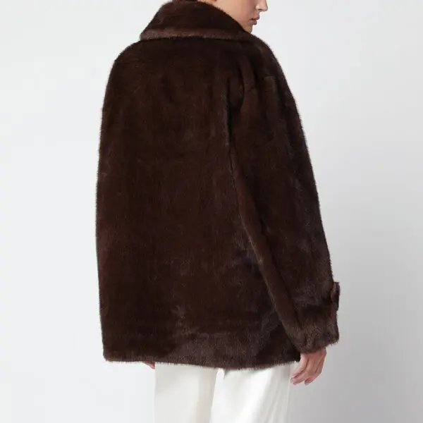 SWORD 6644 Dark Double-breasted Faux Fur Coat