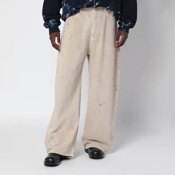 Balenciaga Distressed Jeans With Ripped Details - Beige