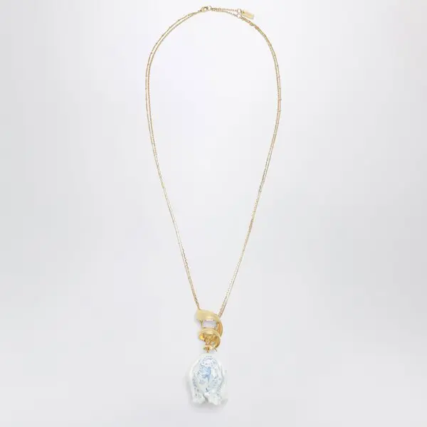 Chloé Gold-tone Necklace With /blue Floral Pendant - White