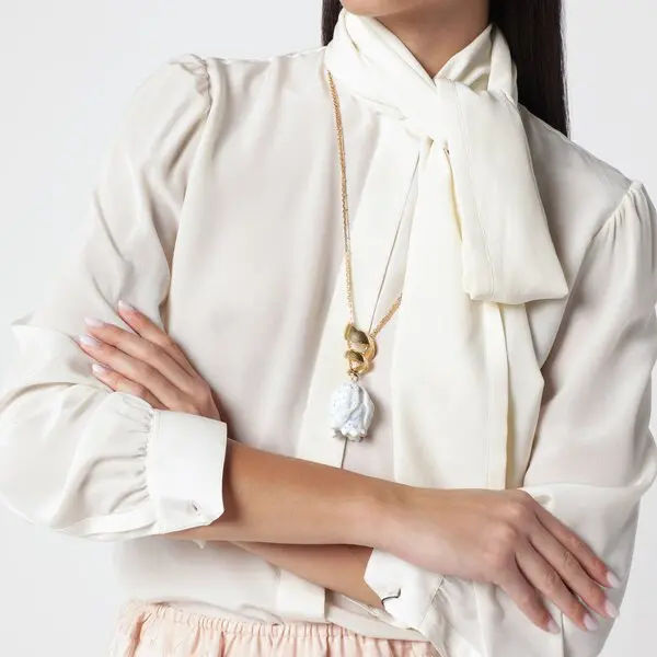 Chloé Gold-tone Necklace With /blue Floral Pendant - White