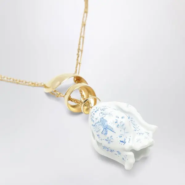 Chloé Gold-tone Necklace With /blue Floral Pendant - White