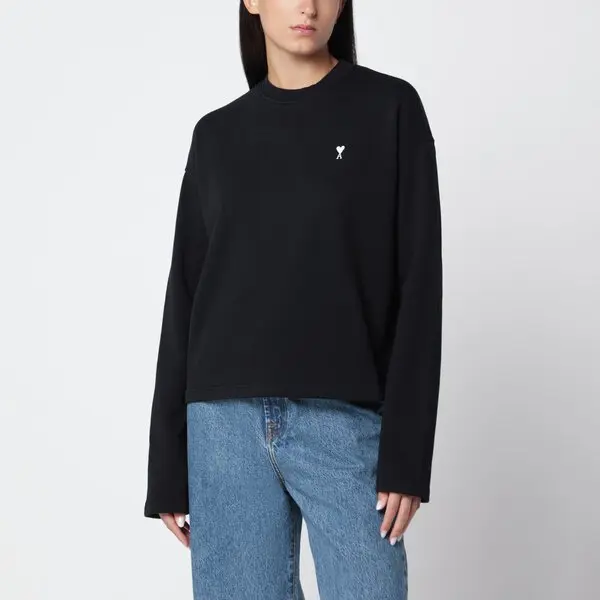 AMI Paris De Coeur Sweatshirt In /cream Cotton - Black